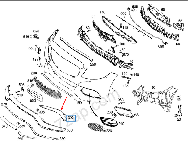 MB C-class W205 Front AMG Bumper Left Spoiler Trim A2058857138 Genuine ...