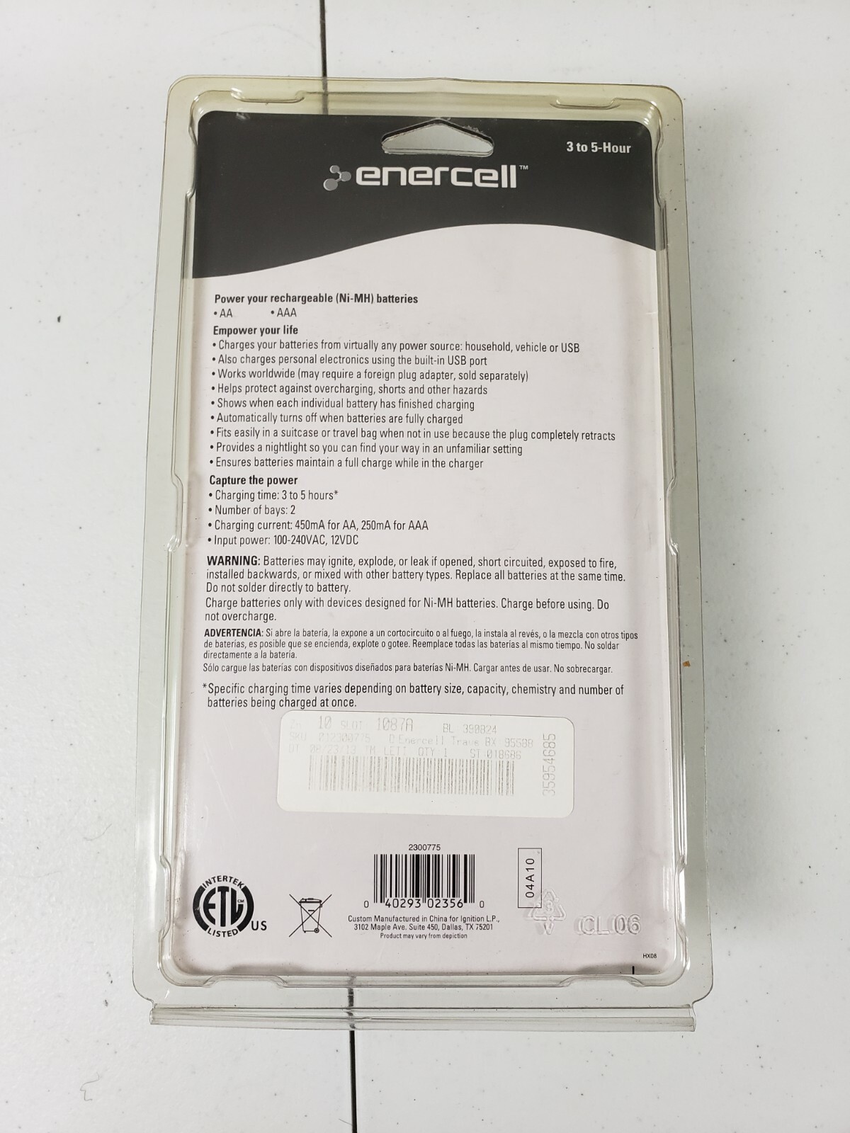 Enercell Travel Battery Charger 23-775 2 Bay Usb Port Battery Included ...