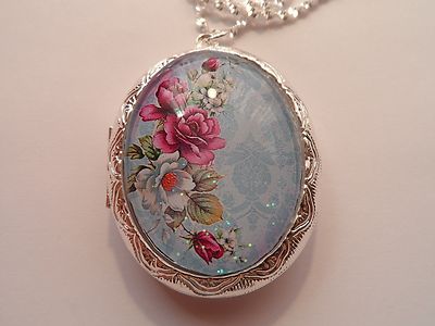 SILVER PLATED VICTORIAN ROSE OVAL LOCKET NECKLACE 26" | eBay