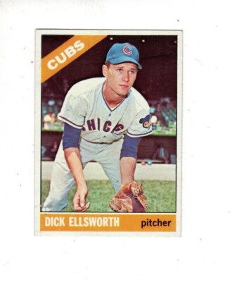 1966 Topps #447 Dick Ellsworth - Chicago Cubs (Ken Hubbs Photo), Nr-Mt ...