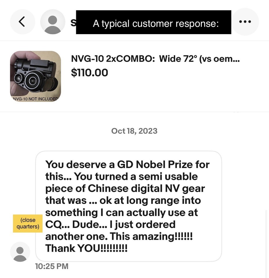 NVG-10 1X wide lens only: 72° FOV vs 25° oem FOV | eBay