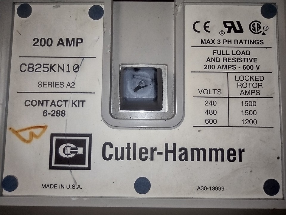 Cutler-Hammer C825KN10 200 Amp Contactor, 120VAC Coil | eBay