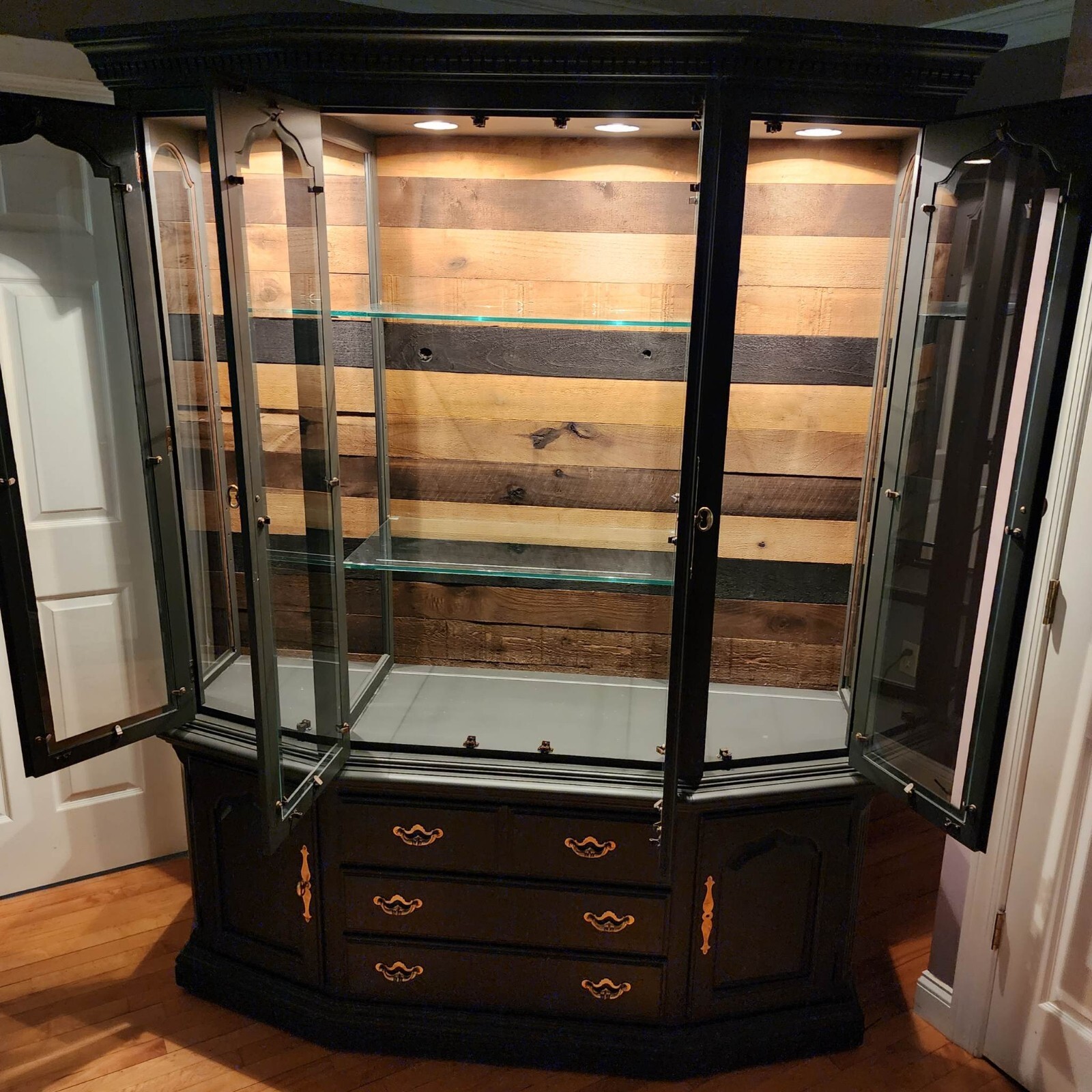 Rustic Refinished Vintage Thomasville Hutch 63"x81.5"x17", Onyx Grey/Black, Upcy | eBay