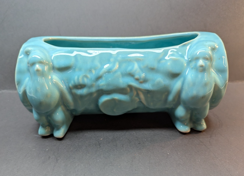 Vintage HTF Turquoise McCoy Planter Log with Gnomes and Florals Glossy ...