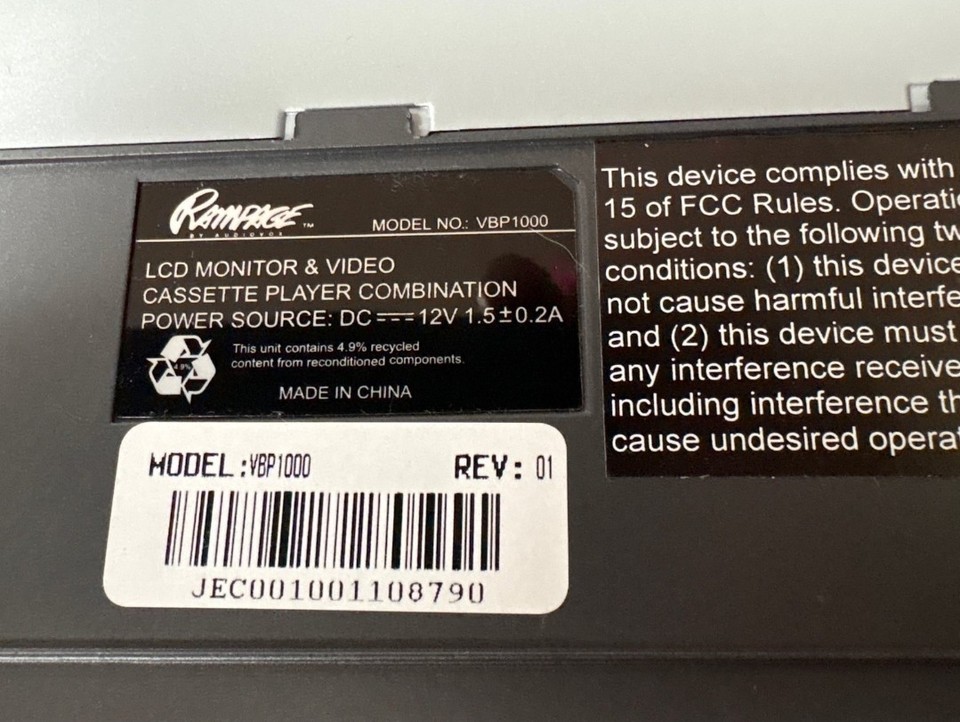 Audiovox Rampage Portable VHS Player | eBay