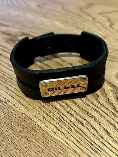 Diesel Men Leather Bangle Bracelet Logo Plate Black Luxury Casual ...