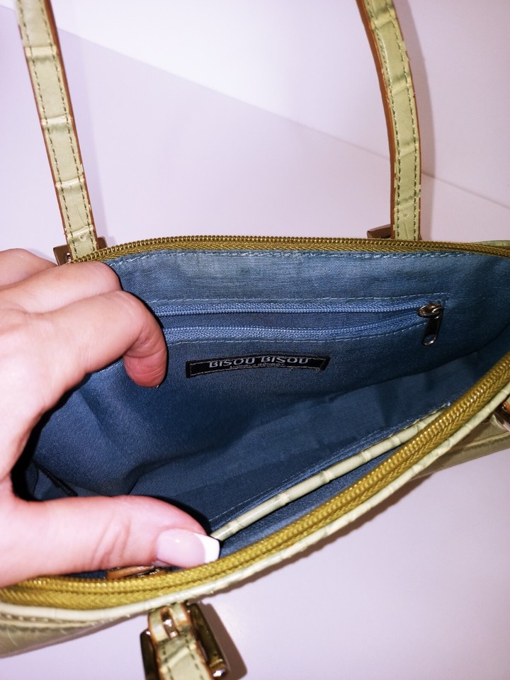 Bisou Bisou Michele Bohbot Baguette Bag Handbag Purse Green Faux Croc ...