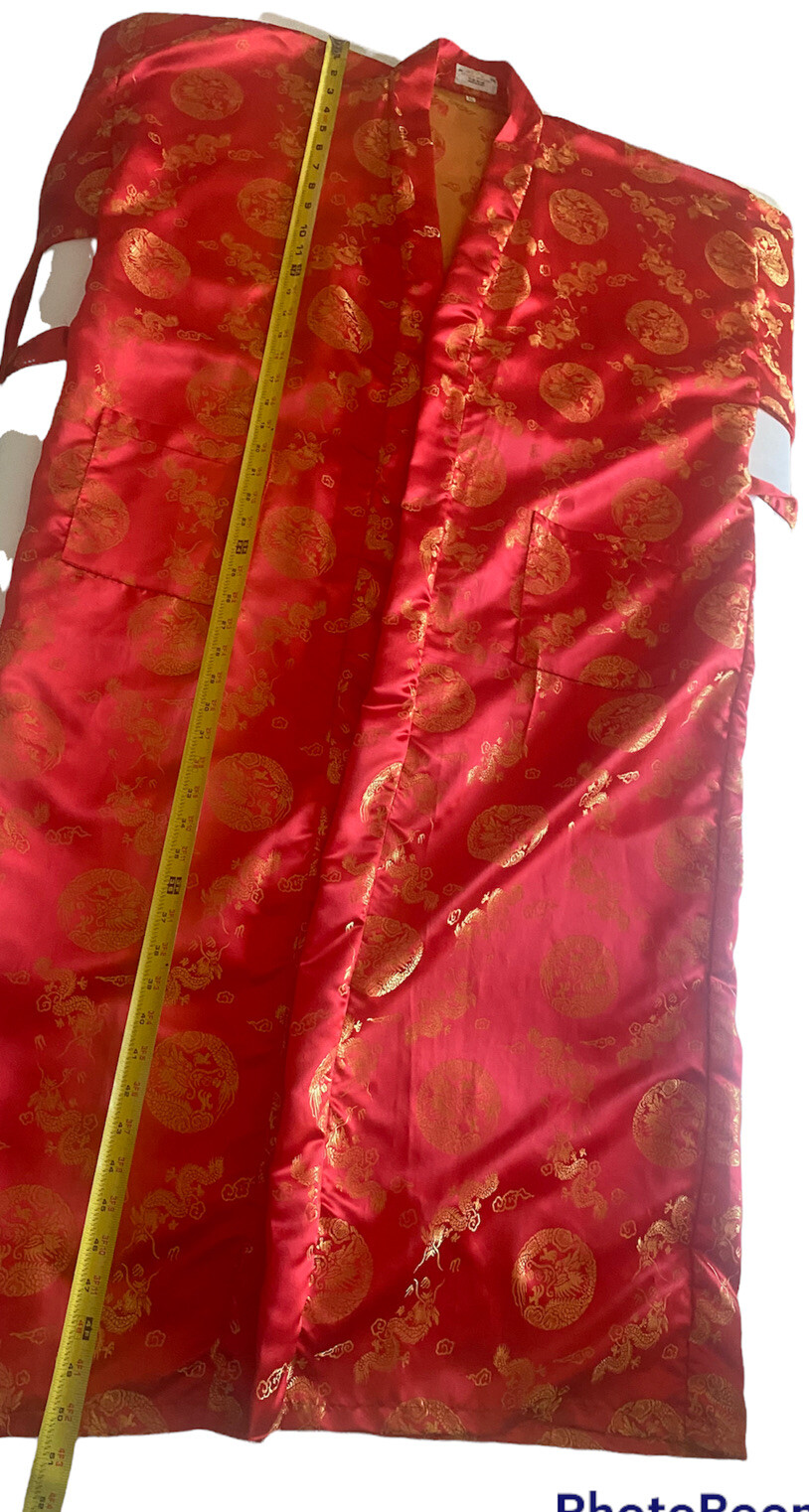 Red Gold Chinese Dragon embroidered Satin/Silk? Robe … - Gem