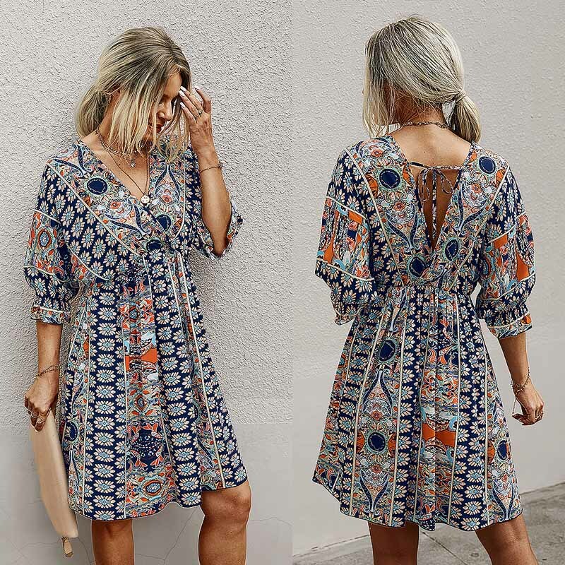 Women Summer Boho Short Maxi Dress Evening Cocktail Party Beach Dresses ...