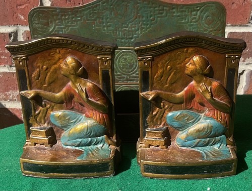 antique Armor Bronze Pandora’s Box bookends, painted, dated 1922 ...