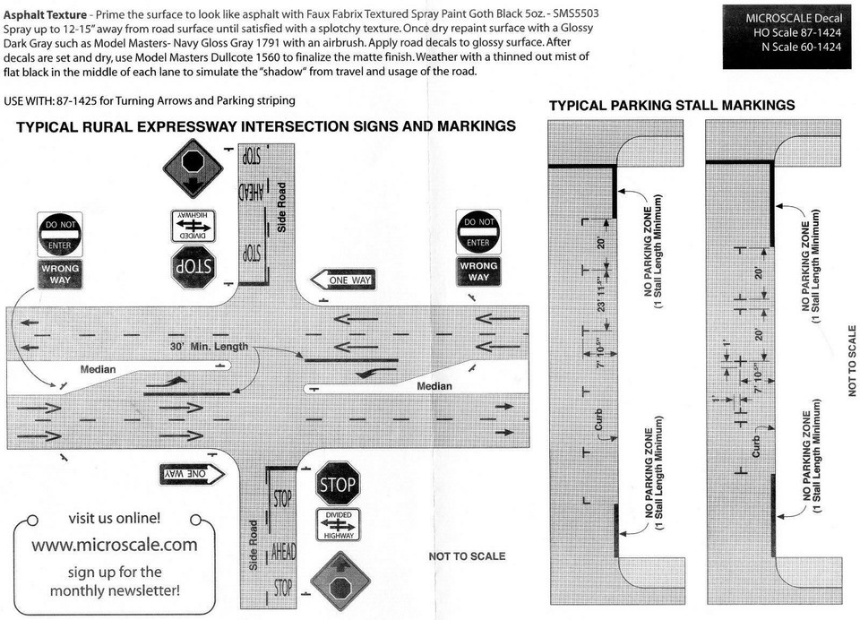 HO Scale Microscale 87-1424 Miscellaneous Road & Stripes Markings Decal ...