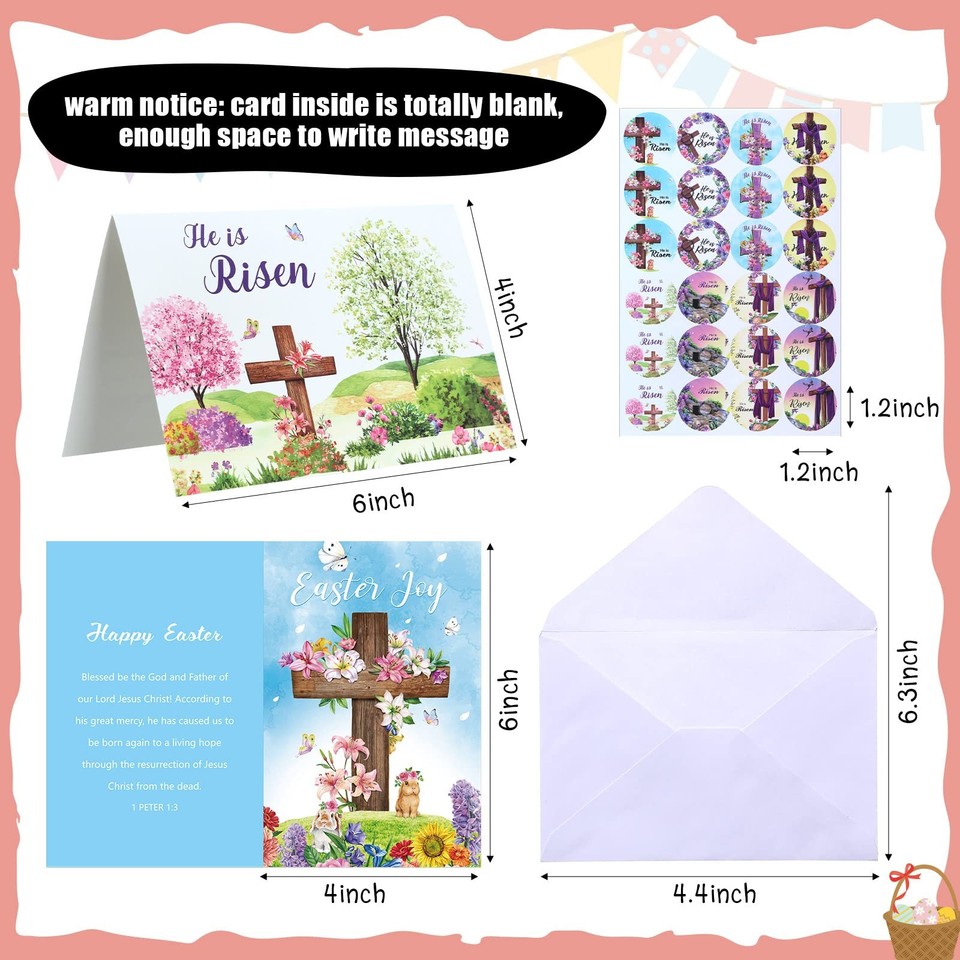 24 Set Easter Cards with Envelopes and Stickers Religious Cross ...