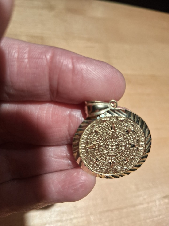 Ethnic Mayan Compass Pendant, Ancient Tribal 14k Yellow Gold , Aztec ...