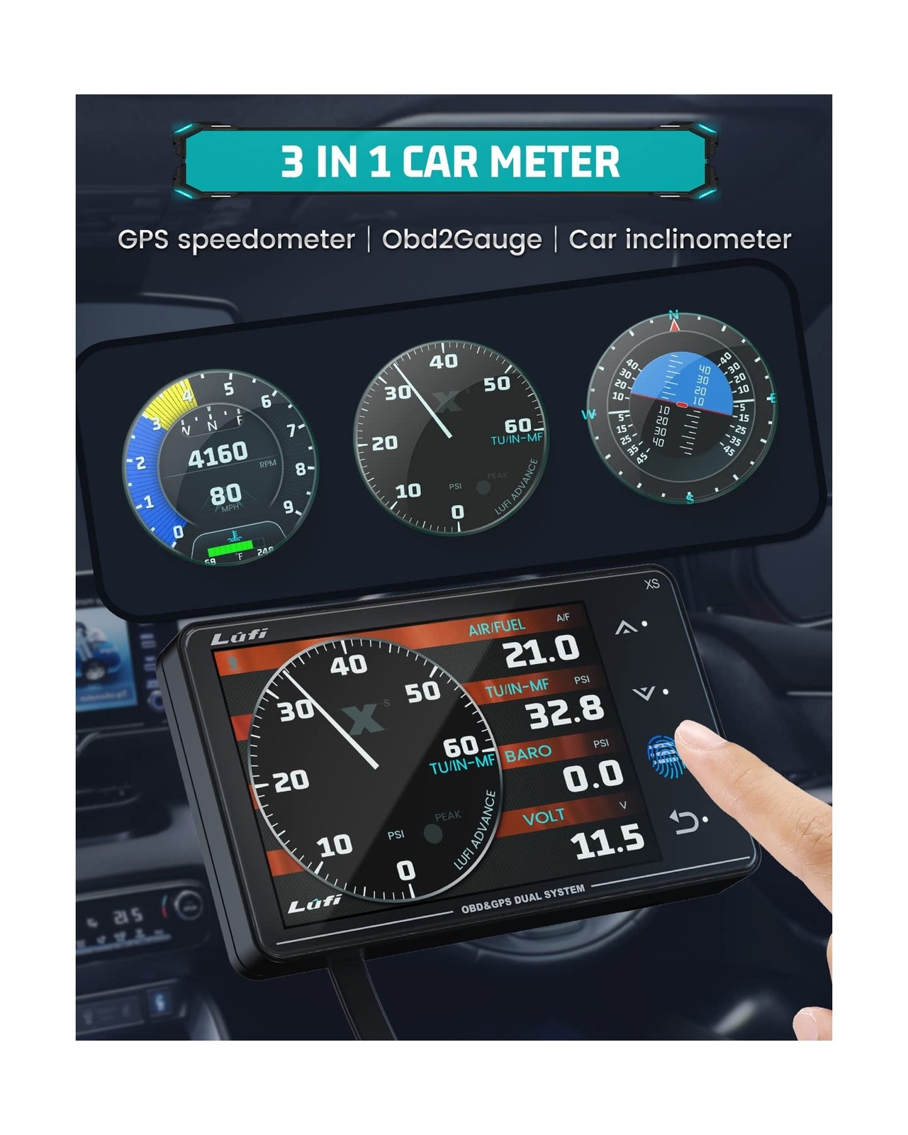 Lufi Xs Obd2 Gauge Display, GPS Speedometer,car inclinometer, Boost ...