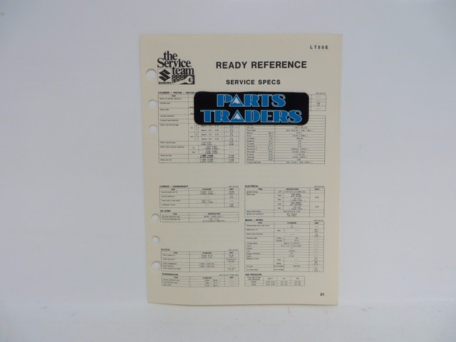 Suzuki Quick Reference Service Manual Data Sheet 1984 Lt50e Lt50 LT 50 ...