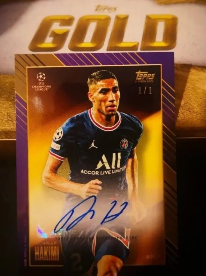 🇲🇦 Achraf Hakimi Gold 1/1 Autograph Card Topps Gold Auto. Morocco. PSG ...