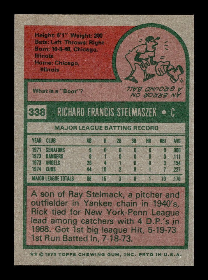 1975 Topps #338 Rick Stelmaszek Chicago Cubs NM Baseball Card *E951 | eBay
