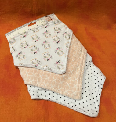 New Le Bebe Favorite Baby Bandana Bibs 0+ Months Pink Girl Floral Owl ...