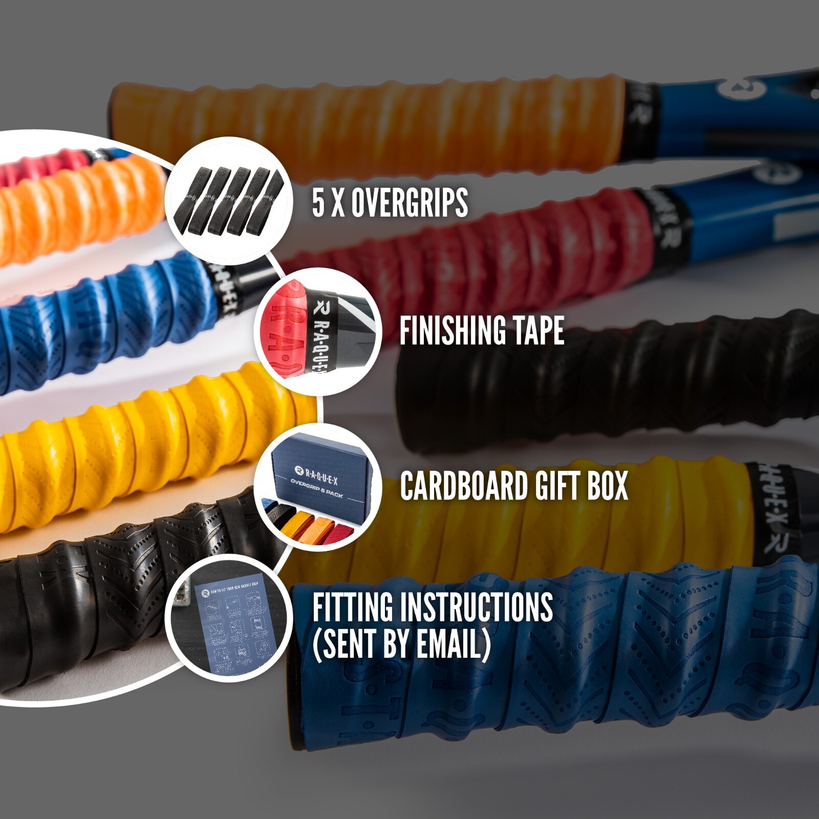 5 Racket Over Grip Tapes Overgrip Racket Ridged Tennis Squash Badminton ...