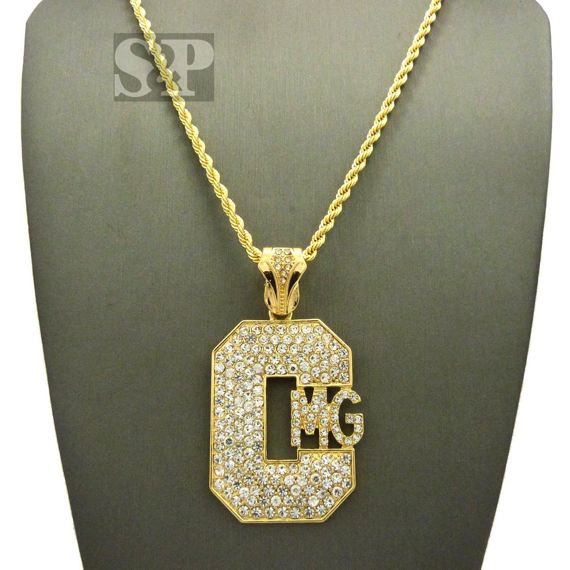 Hip Hop Iced Gold PT Rapper's CMG Pendant w/ 24" Rope Chain Fashion ...