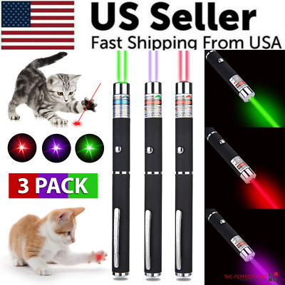 3 Packs 900Mile Laser Pointer Pen Green Blue Red Light Visible Beam ...