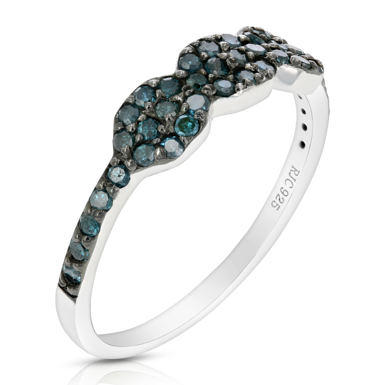 0.45 cttw 3 Stone Blue Diamond Composite Ring .925 Sterling Silver Size ...
