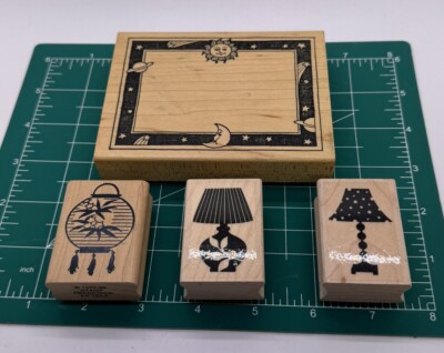 Sun And Moon Celestial Border Wood Mounted Rubber Stamp Lamps Set Of ...