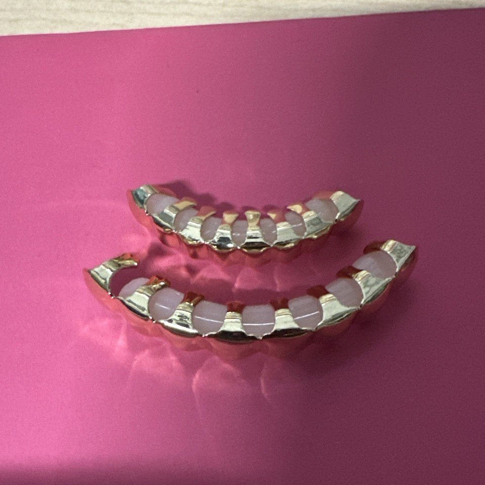 14k Gold/silver Plated Hip Hop Teeth Grillz Top Bottom Gold Custom ...