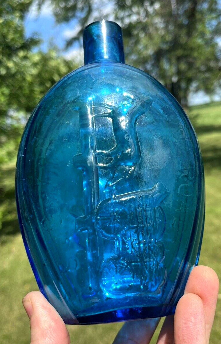 BEAUTIFUL BLUE COLORED SUCCESS TO THE RAILROAD FLASK PONTIL CB ...