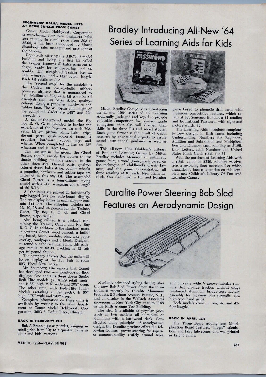 1964 Vintage Toy Article - Duralite Aluminum Bob Sled Power Steer Racer ...