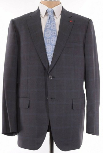 ISAIA NWT Suit Size 46R In Gray W/ Bold Blue Windowpane 140s Wool Base ...