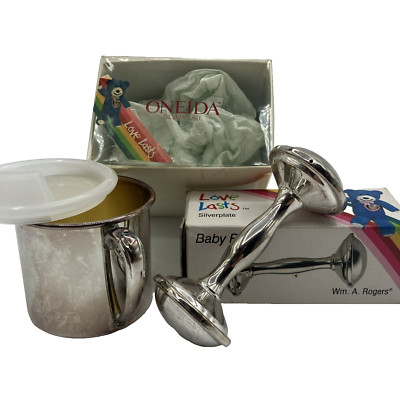 Oneida Love Lasts Wm Rogers Silverplate Baby Rattle and Child Cup ...