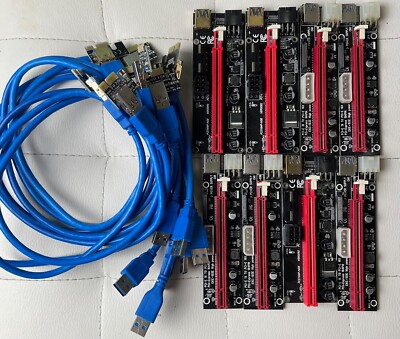 PCI-E 1x to 16x Powered USB3.0 GPU Riser Extender Adapter X8 BUNDLE ...
