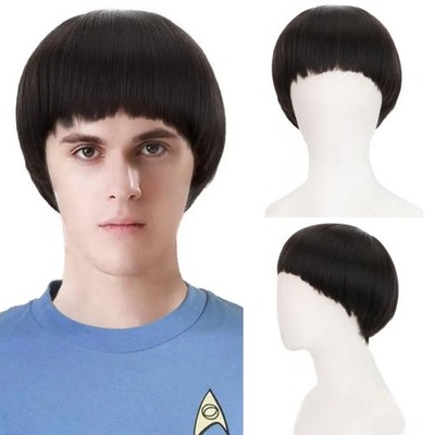 Synthetic 60's Bowl Cut Wigs Anime Movie Men Brown Cosplay Wig ...
