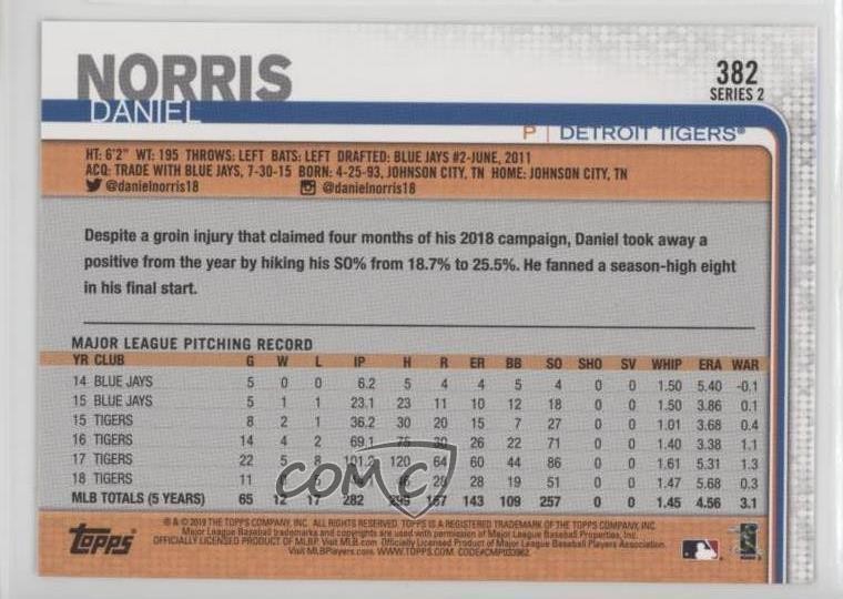 2019 Topps Factory Set 582 Montgomery Club Daniel Norris #382 fm0 | eBay UK
