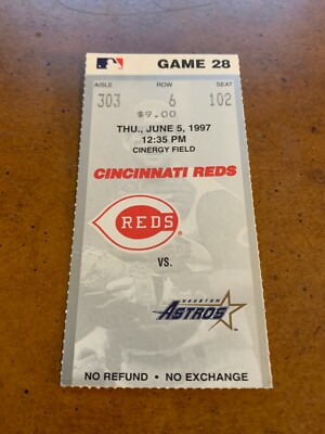 1997 Cincinnati Reds v Houston Astros Baseball Ticket Craig Biggio Home ...