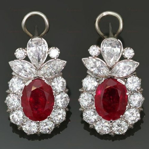 Dangle Earrings 925 Sterling Silver Red Oval Round Halo Design Cocktail Jewelry | eBay