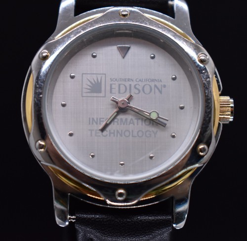 Vtg SOUTHERN CALIFORNIA EDISON Watch SCE Employee Leather NEW BATTERY ...