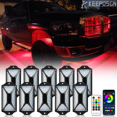 For Dodge Ram 1500 2500 3500 10 Pods RGB LED Rock Lights Kit Underglow ...