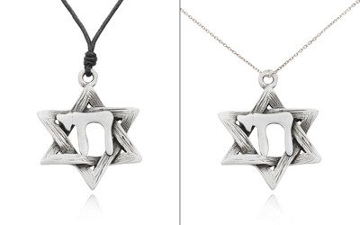 Hebrew Chi Jewish Star of David Silver Pewter Charm Necklace Pendant ...