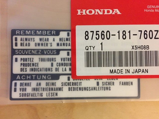 Honda CB CX XR XL CBX Cm Gas Tank Caution Label Sticker OEM Black for ...