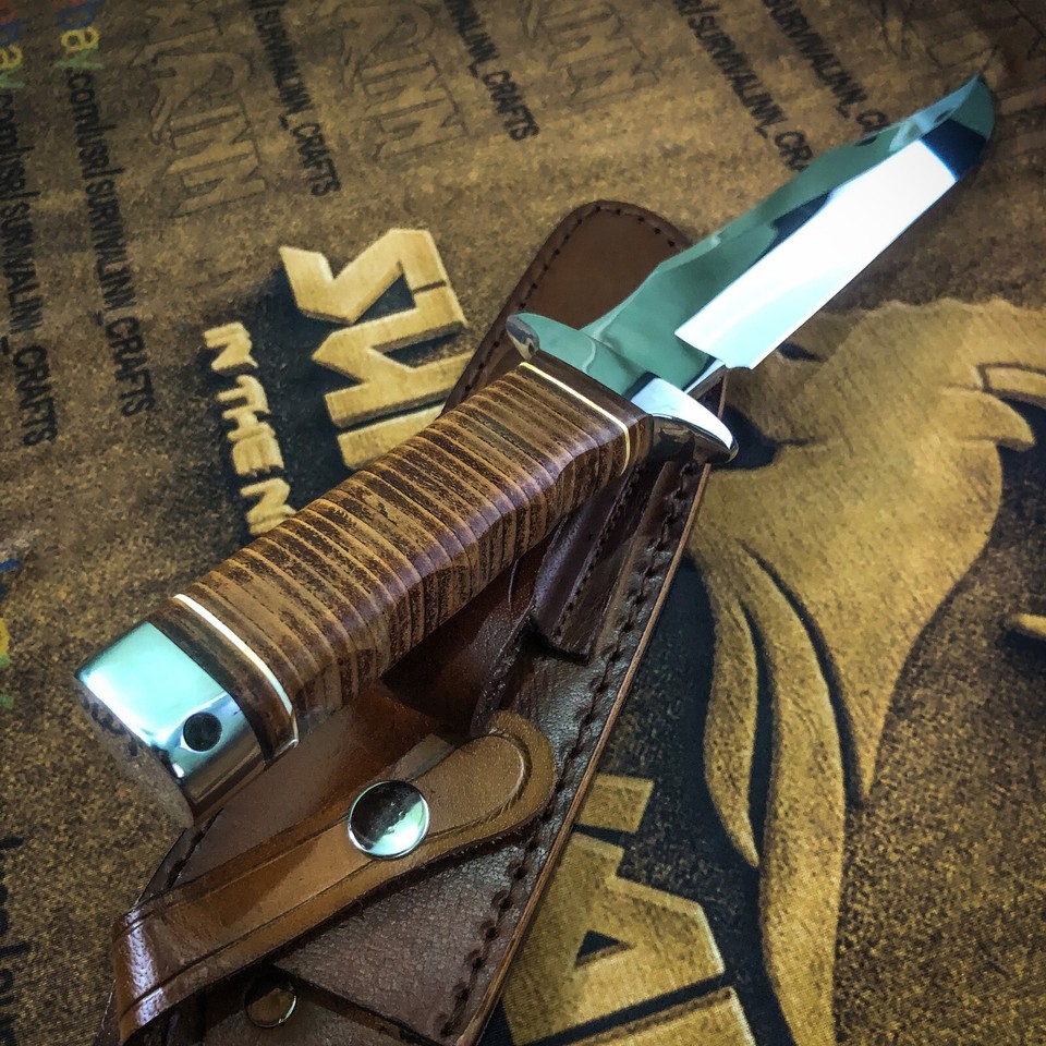 CUSTOM HANDMADE D2 STEEL SOG BOWIE KNIFE LEATHER STACK HANDLE KNIFE ...