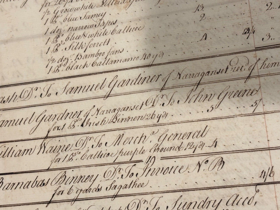 1759 Colonial Boston Ledger document Greene Family Gardner Narragansett ...