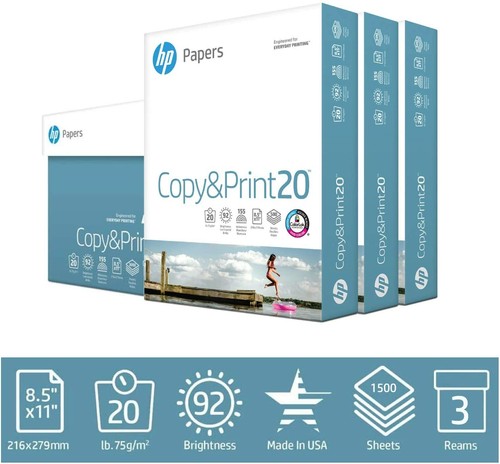 HP Printer Paper Copy&Print 20lb. 8.5x11, Letter Paper 92 Bright 3Reams ...