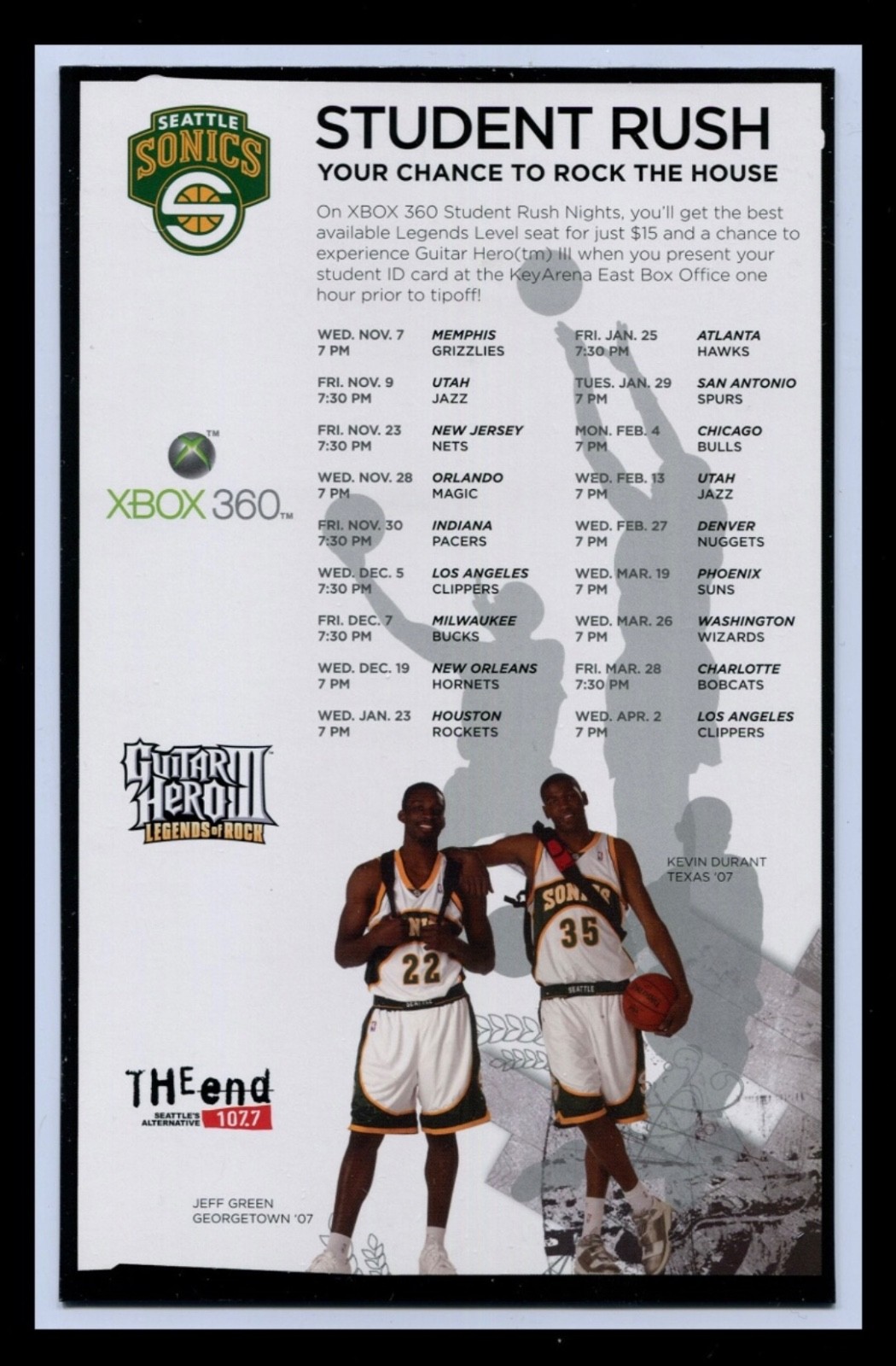 RARE 2007-08 Seattle Sonics BKB Schedule Magnet *** KEVIN DURANT ...