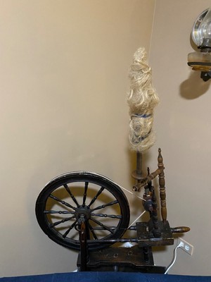 Antique Flax Spinning Wheel with Distaff - 1800s Primitive Textile Tool ...