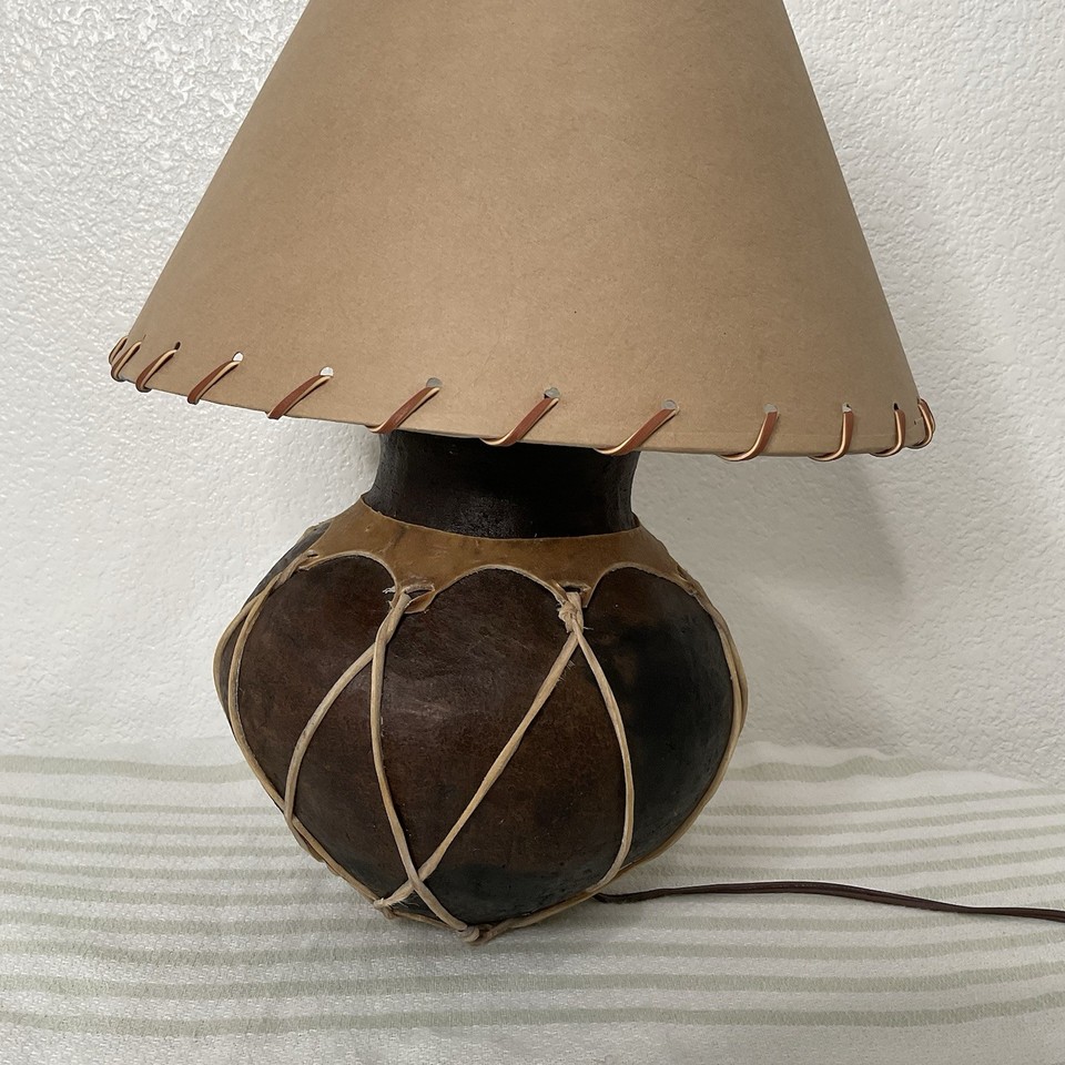 Tarahumara Indian Lamp Clay Rawhide Wrapped Shade Raramuri Southwest | eBay