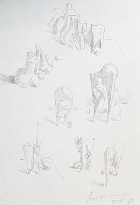 Miriam Slater whimsical pencil drawing of surreal forms 1989 | eBay