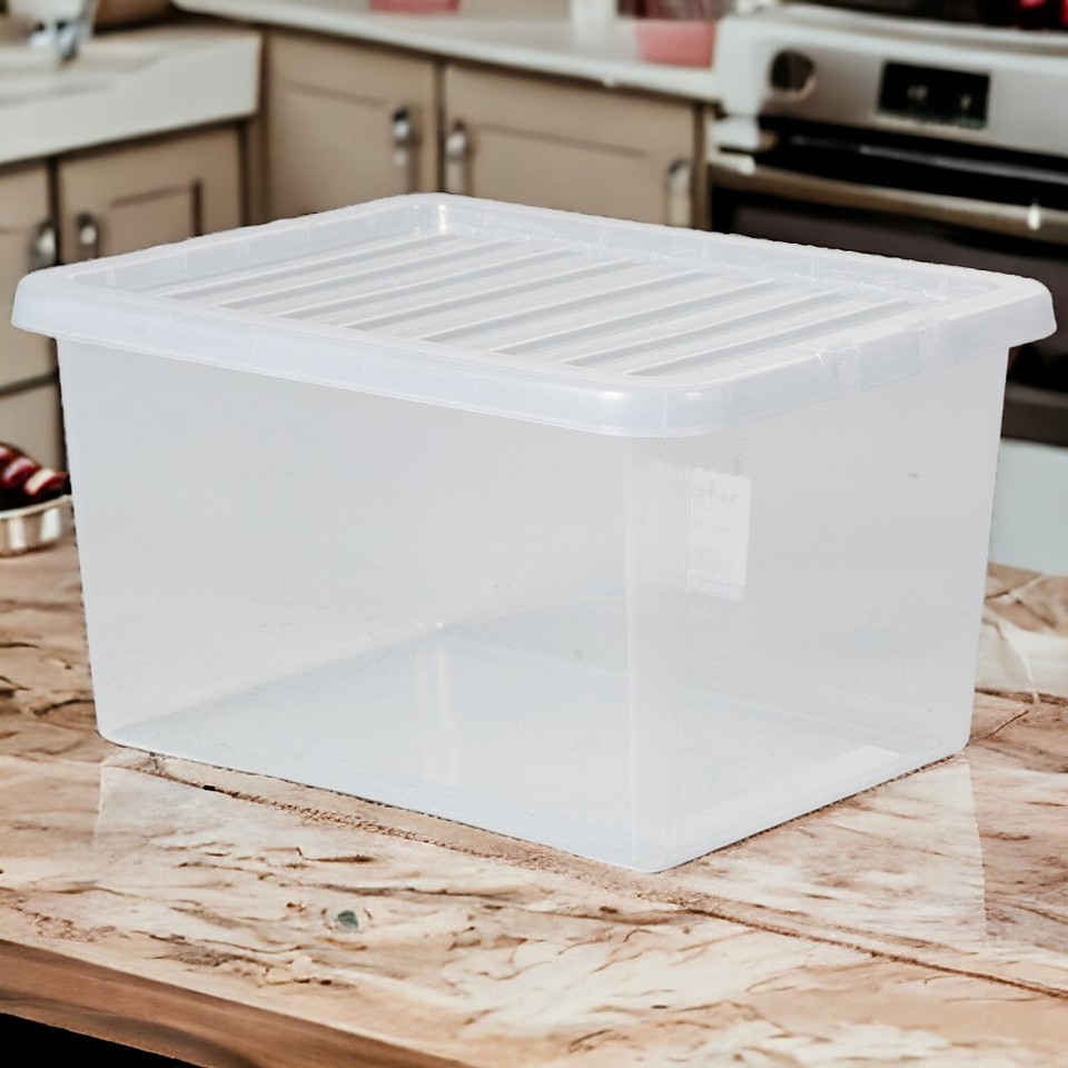 4L-80L Clear Plastic Storage Boxes With Lids Home Office Kitchen ...