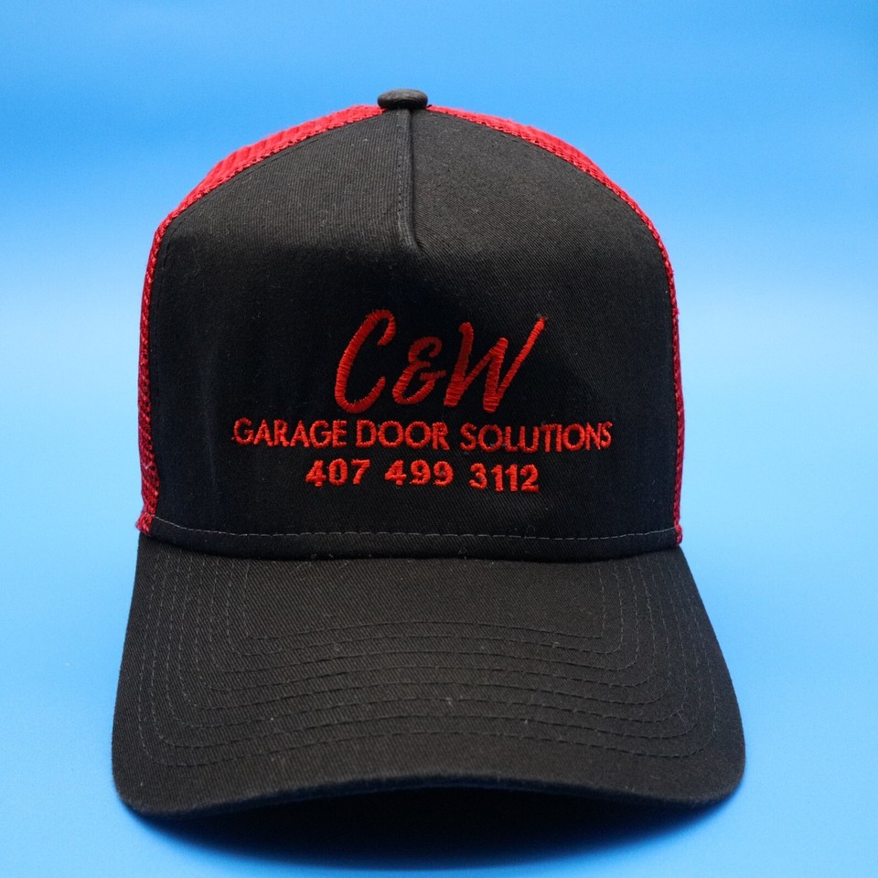 C&W Garage Doors Hat Cap Snap Back Red Black trucker Baseball One Size ...